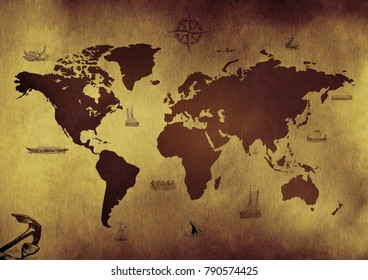 Ancient World Map Stock Illustration 790574425