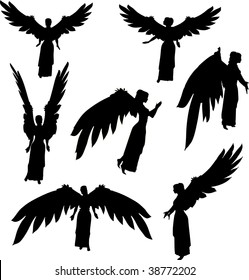 Four Silhouette Winged Girls Angels Stock Vector (Royalty Free) 13833046