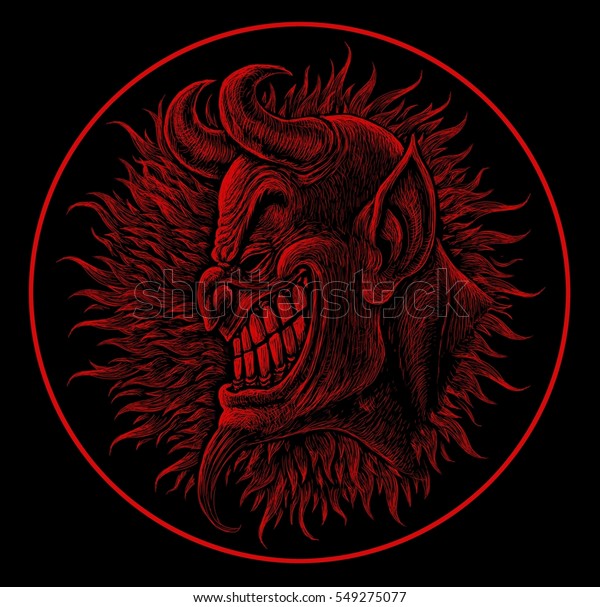Angry Devil Head Demon Satan Fire Stock Illustration 549275077