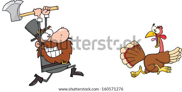 Angry Pilgrim Chasing Axe Turkey Raster Stock Illustration 160571276 ...