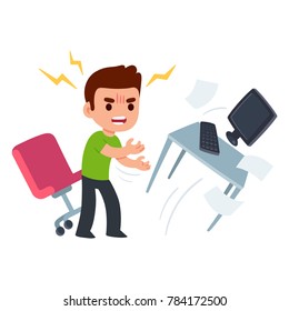 Angry Young Man Work Flipping Desk: vector de stock (libre de regalías ...