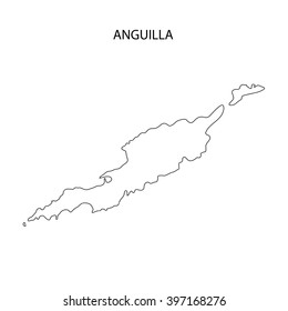 Vektor Stok Map Anguilla Black Outline (Tanpa Royalti) 514192372 ...