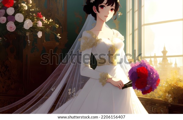 Anime Girl Wedding Dress Stock Illustration 2206156407 Shutterstock