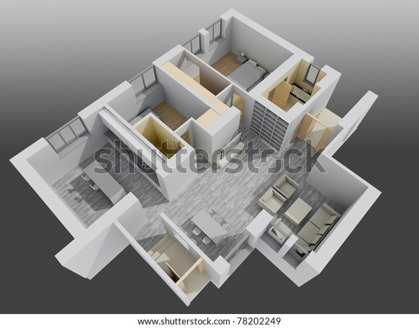 Apartment Interiorperspective View Stok İllüstrasyon 78202249