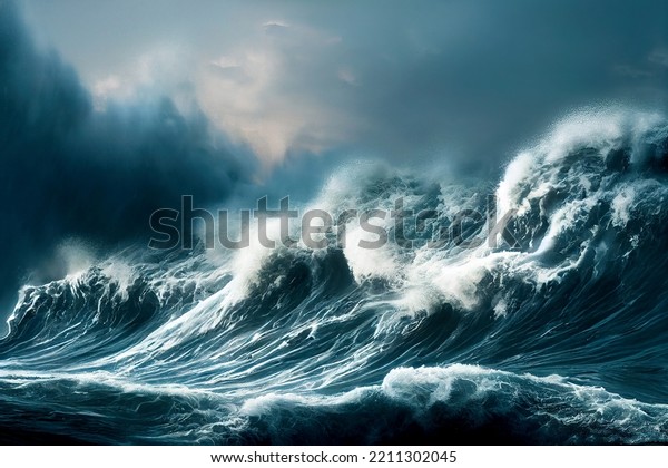 Apocalyptic Dramatic Background Giant Tsunami Waves Stock Illustration ...