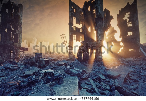 Apocalyptic Sunset Creative 3d Illustration Stock Illustration 767944156
