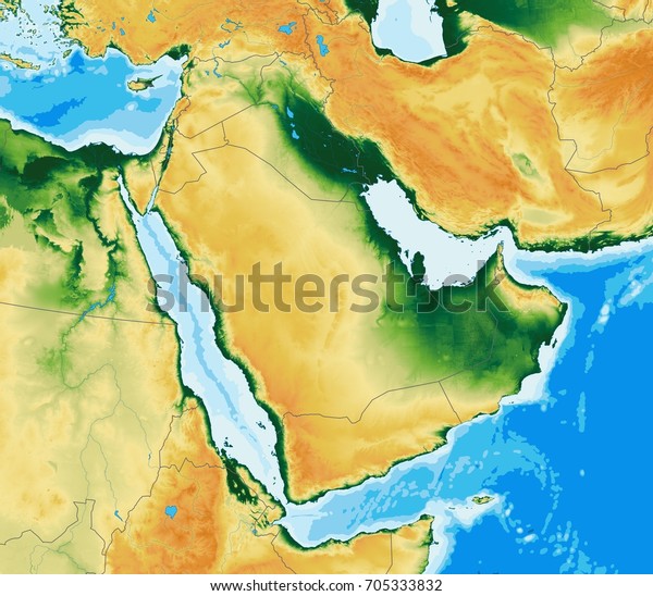 Physical map of the arabian peninsula
