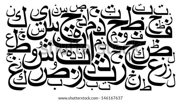 arabic alphabet text cloud in square shape