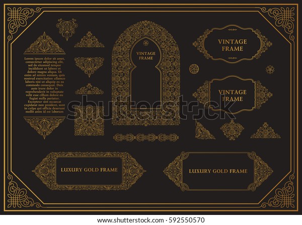 Arabic Raster Set Frames Crest Lines Stock Illustration 592550570