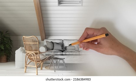 Architect Interior Designer Concept Hand Drawing Stock Illustration ...