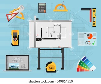 Architect Panel Board Planning Creating Process Stock Illustration ...