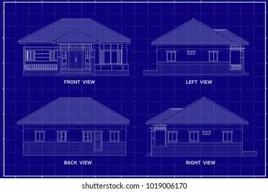 Architectural Drawing Elevation House On Blueprint Stock Illustration ...