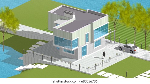 Architectural Sketch Parallel Projection 3d Illustration Stock ...