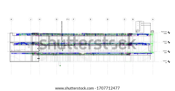 Architectural Wireframe Sectional Elevation Bim Design Stock ...