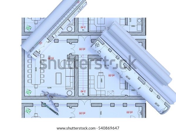 Architecture Project Plan Drawing Paper Stock Illustration 540869647 ...