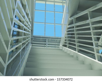 Architecture Staircase Windows 3d Render Top Stock Illustration ...