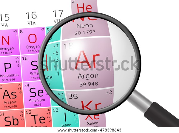 Argon Periodic Table Elements Magnifying Glass Stock Illustration ...