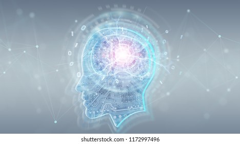 Artificial Intelligence Digital Brain On Grey Stock Illustration ...