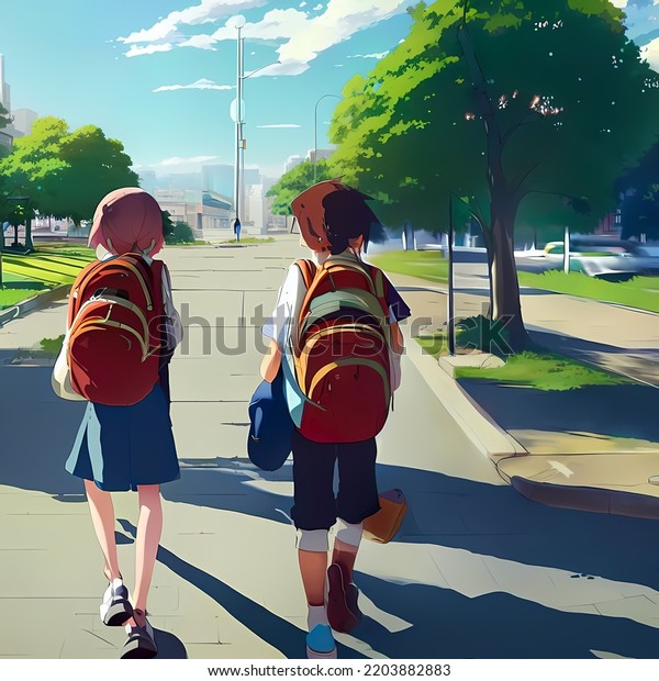Artist Rendering Students Class Walking Home Stock Illustration ...