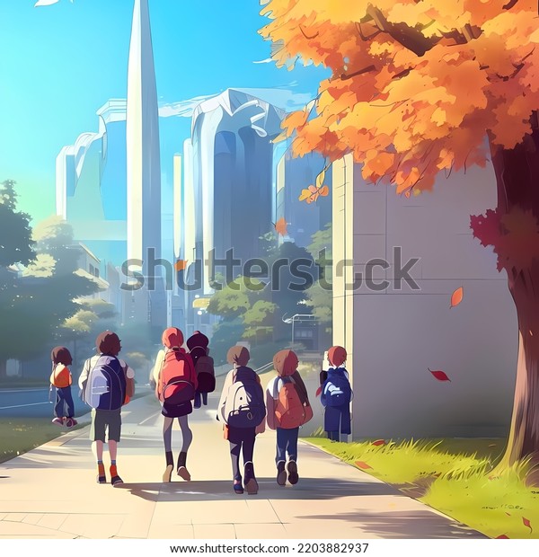 Artist Rendering Students Class Walking Home Stock Illustration ...