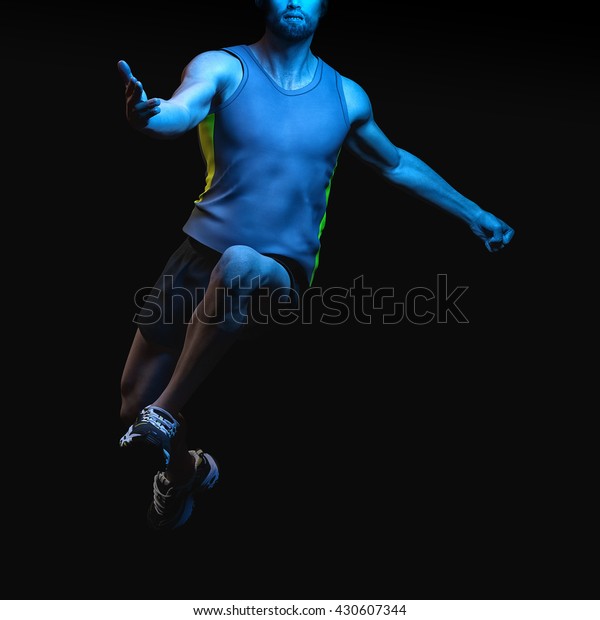 Athlete Running Black Background3d Rendering Stock Illustration 430607344