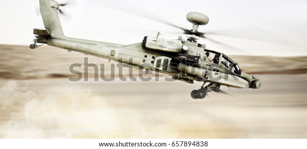 Attack Apache Longbow Helicopter Gunship Flying Stock Illustration ...
