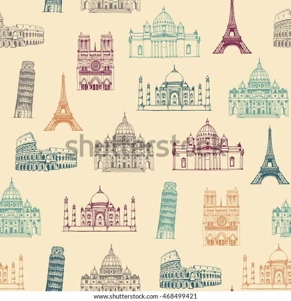 Attractions World Seamless Pattern Background Hand Stock Illustration ...