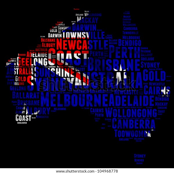 Australia Map Words Cloud Major Cities Stock Illustration 104968778 ...
