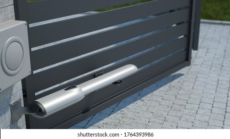 Automatic Opening Gate 3d Illustration: ภาพประกอบสต็อก 1764393986 ...
