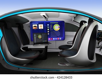 Autonomous Car Interior Concept Ceilingmounted Monitor Stock ...