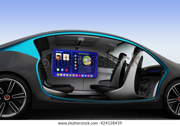 Autonomous Car Interior Concept Ceilingmounted Monitor Stock ...