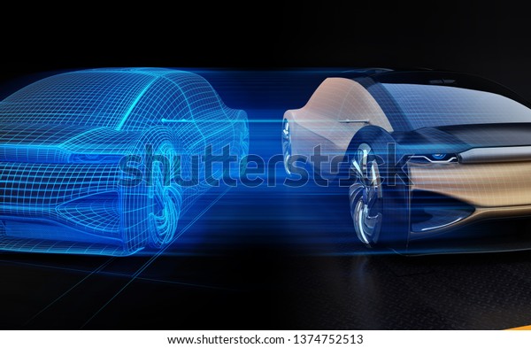 Autonomous Electric Car Wireframe Rendering Car Stock Illustration ...