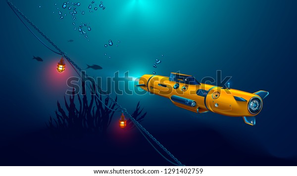Autonomous underwater drone or robot with camera exploration seabed ...