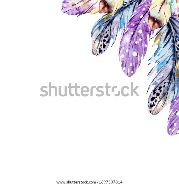 Background Bird Feathers Frame Border Watercolor Stock Illustration ...