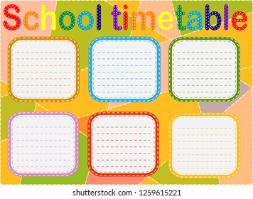 Timetable Schedule Lessons Poster Plan Six Stock Illustration 725053909