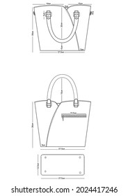Bag Front Back View Technical Drawings Stock Illustration 2024422961