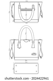 Bag Front Back View Technical Drawings Stock Illustration 2024422961