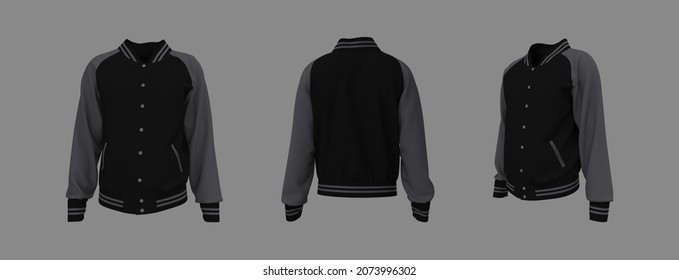 Baseball Jacket Mockup Front Side Back Stock Illustration 2073996302 ...
