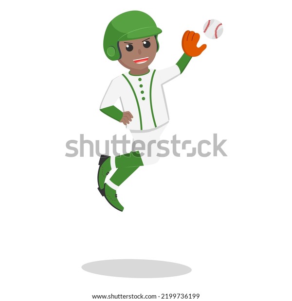 Baseball Player African Jumping Catch Ball Stock Illustration ...