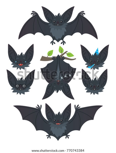 Bat Various Poses Flying Hanging Grey Stock Illustration 770743384 ...