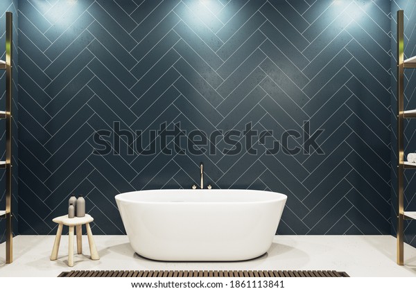 Bathroom Interior White Bath Empty Wall Stock Illustration 1861113841