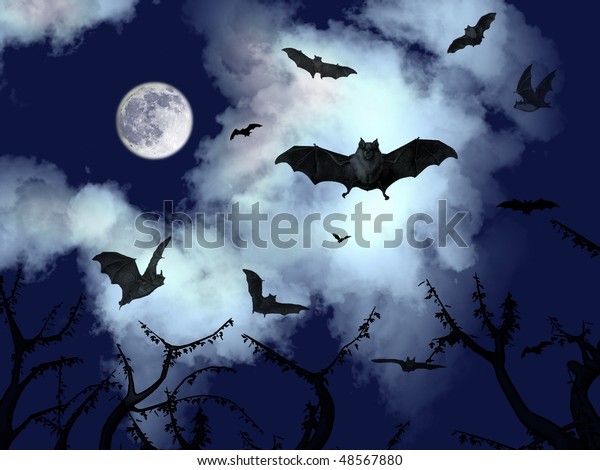 Bats Flying Dark Cloudy Sky Halloween: illustrazione stock 48567880 ...