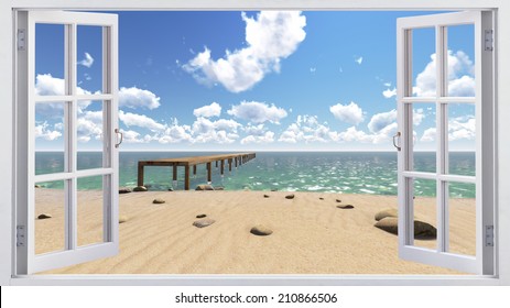 Beach View Window Stock Illustration 210866506 | Shutterstock