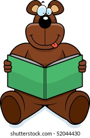 Vektor Stok Bear Sitting Reading Book Vector Cartoon (Tanpa Royalti ...