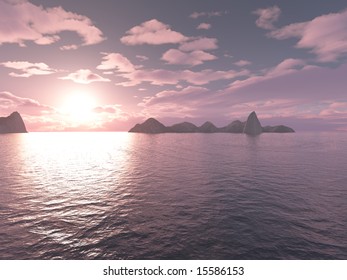 Beautiful 3d Sunset Ocean Rendering Stock Illustration 15586153 ...