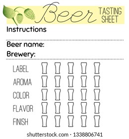 Beer Tasting Sheet Template Tasting Notes Stock Vector (Royalty Free ...