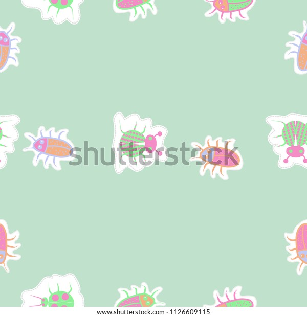 Beetles Lady Bugs Dashed Lines Tags Stock Illustration 1126609115 ...