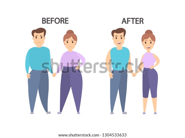 Before After Fat Vs Slim Couples Stock Illustration 1304533633 ...