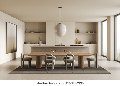 Beige Kitchen Interior Dining Table Carpet Stock Illustration ...