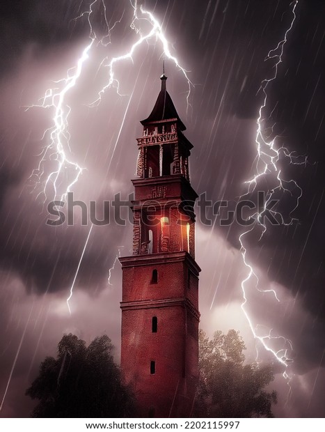Bell Tower Rain Storm Thunders Digital Stock Illustration 2202115997 ...